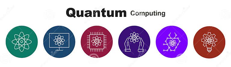 Quantum Computing Single Stroke Icon Sets Stock Illustration ...