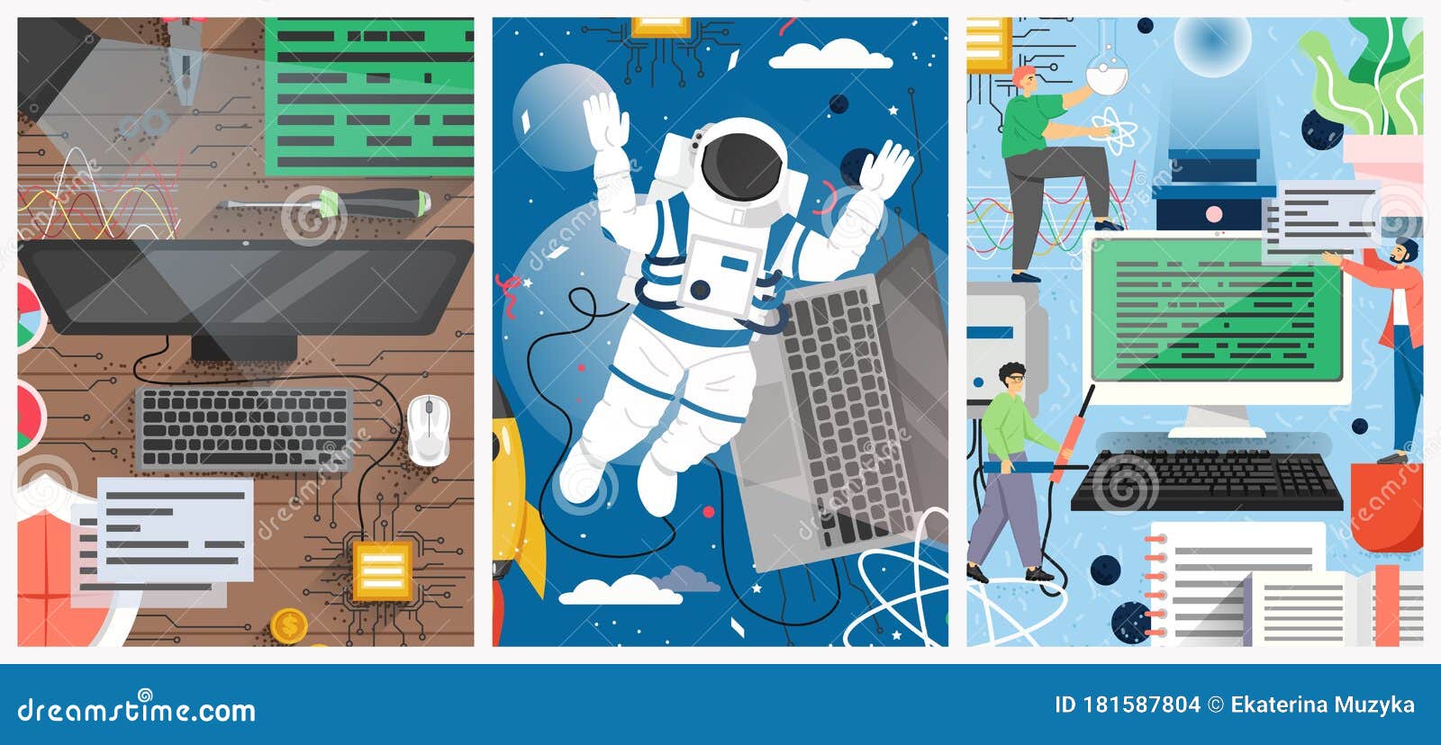 Quantum Computing Technology Vector Poster Template Set Stock Vector ...