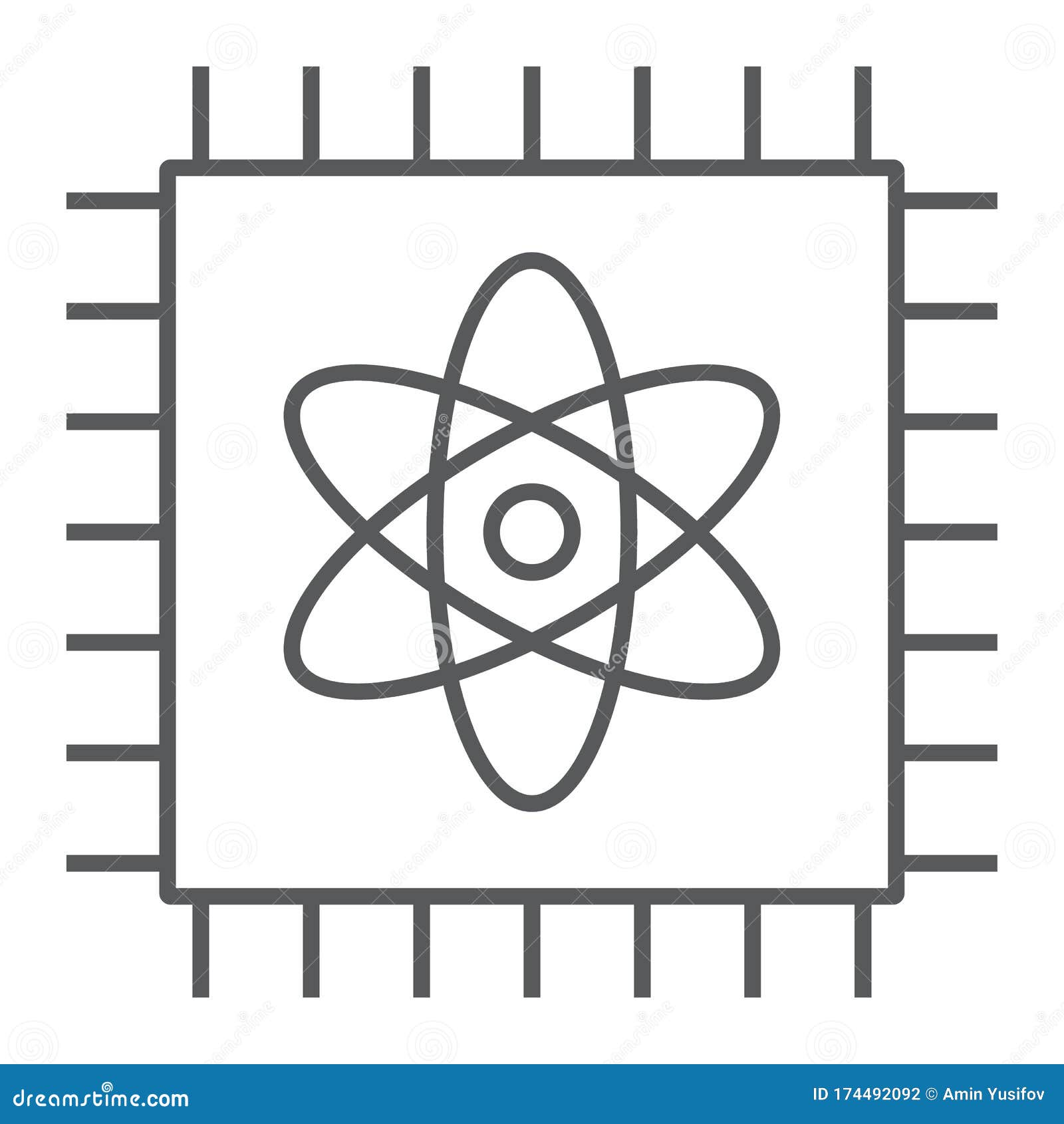 Quantum Computing Thin Line Icon, Technology and Processor, Chip with ...