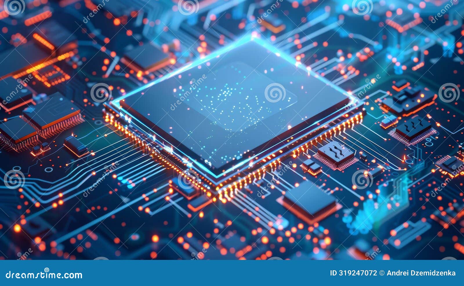 Quantum CPU Abstraction Concept. Hardware Components on a PCB Stock ...