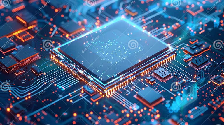 Quantum CPU Abstraction Concept. Hardware Components on a PCB Stock ...