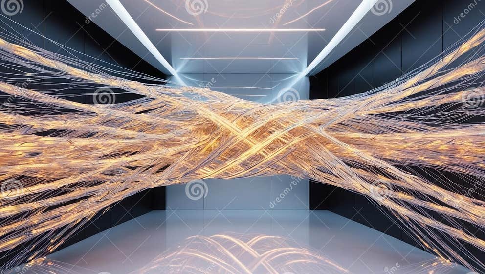 Quantum Data Flow, Fiber Optic Threads Create Abstract Glowing Patterns ...