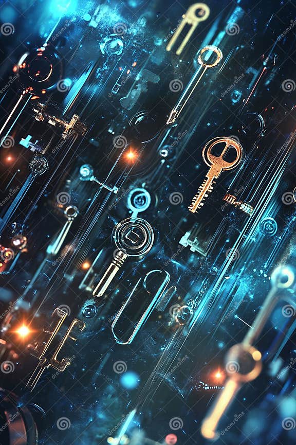 Quantum Encryption Keys Floating in Digital Space Stock Illustration - Illustration of ...