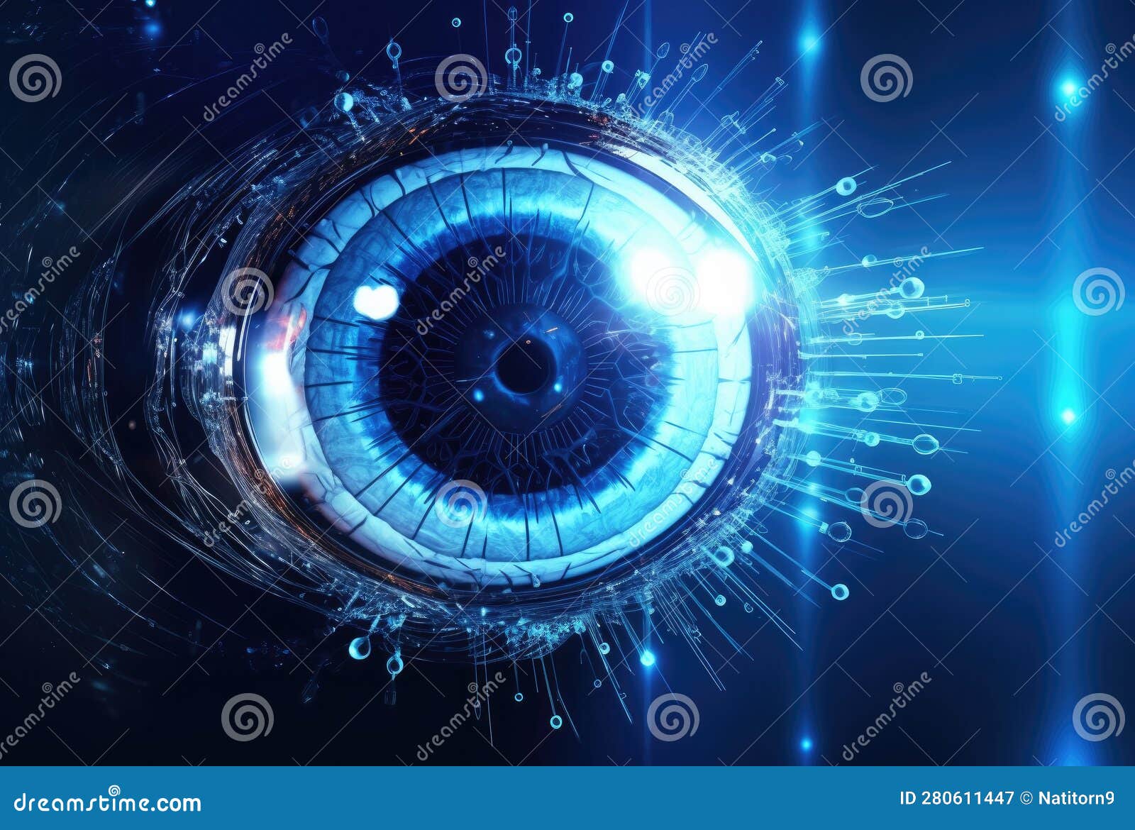 Quantum Interface: Futuristic Blue Eye Connected by Molecular ...