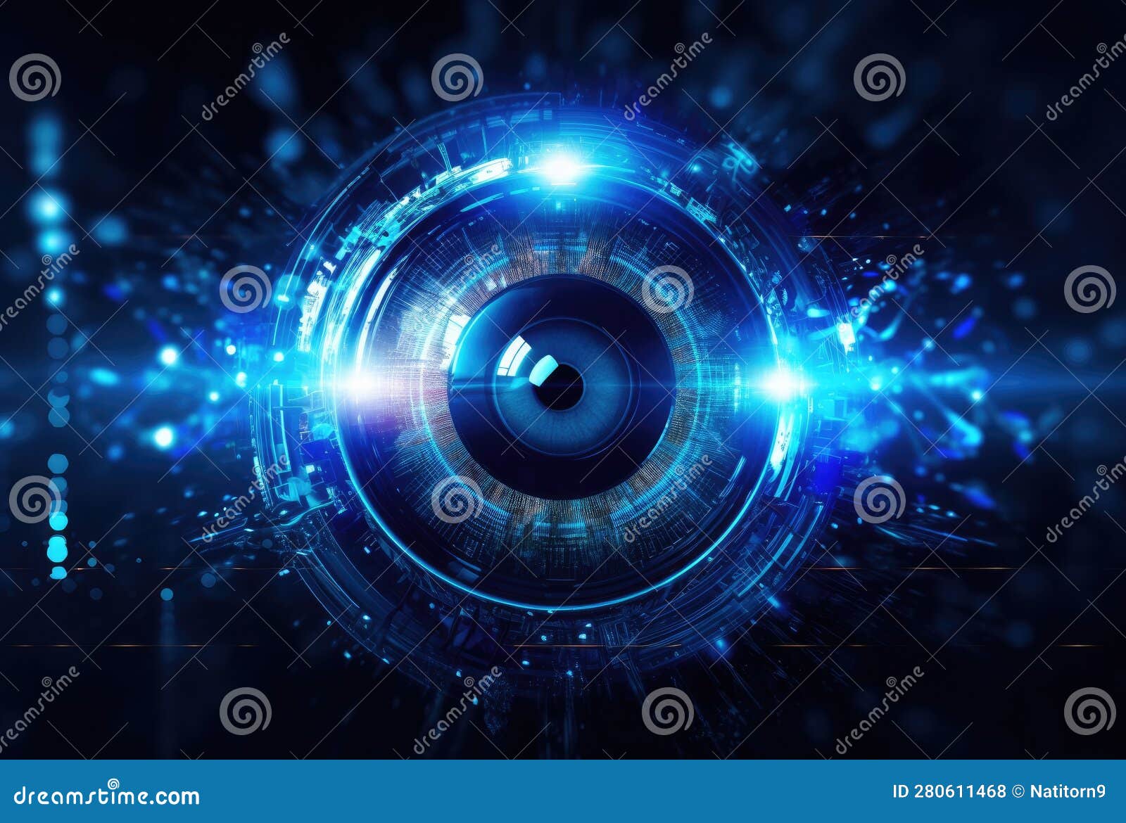 Quantum Interface: Futuristic Blue Eye Connected by Molecular ...