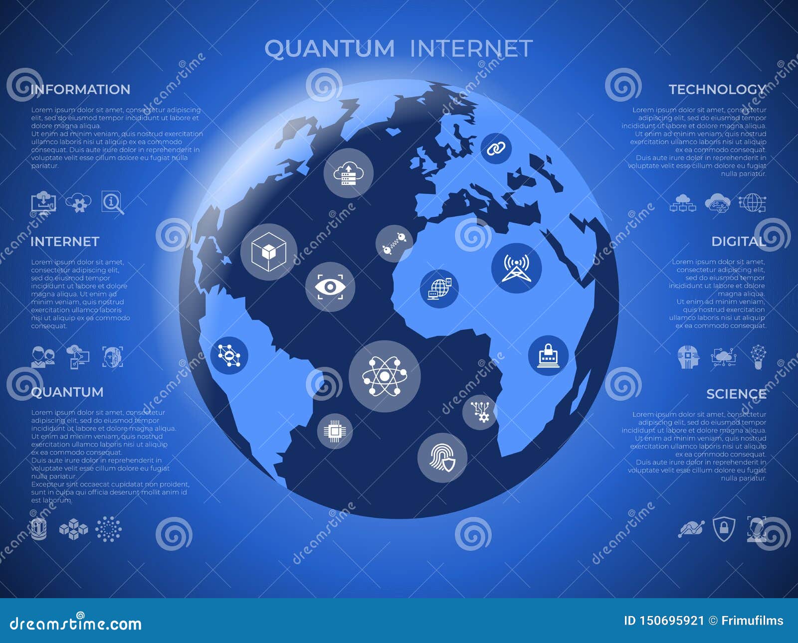 Quantum Internet Technology Icons Stock Illustration - Illustration of ...