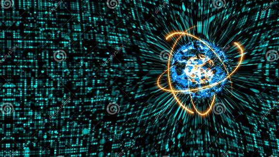 Quantum Light Blue Core and Futuristic Computer Stock Illustration ...