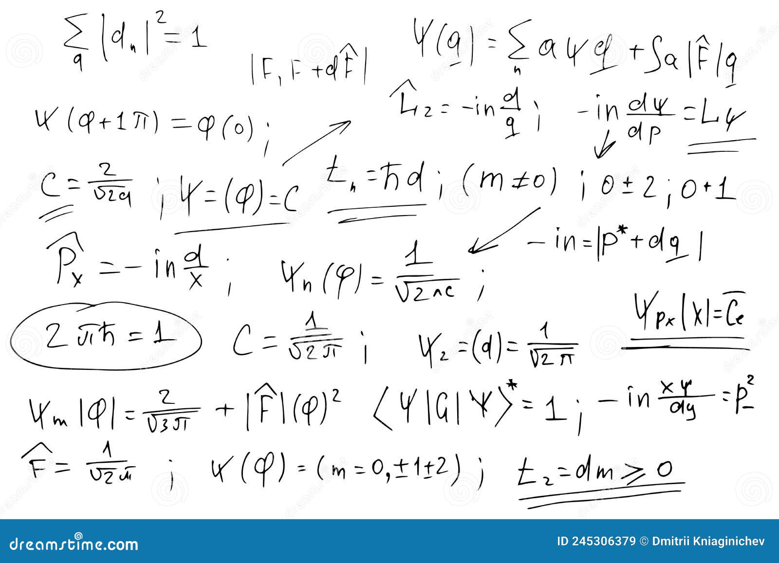 Quantum Mechanics. Scientific Formulas and Expressions. Written by Hand ...