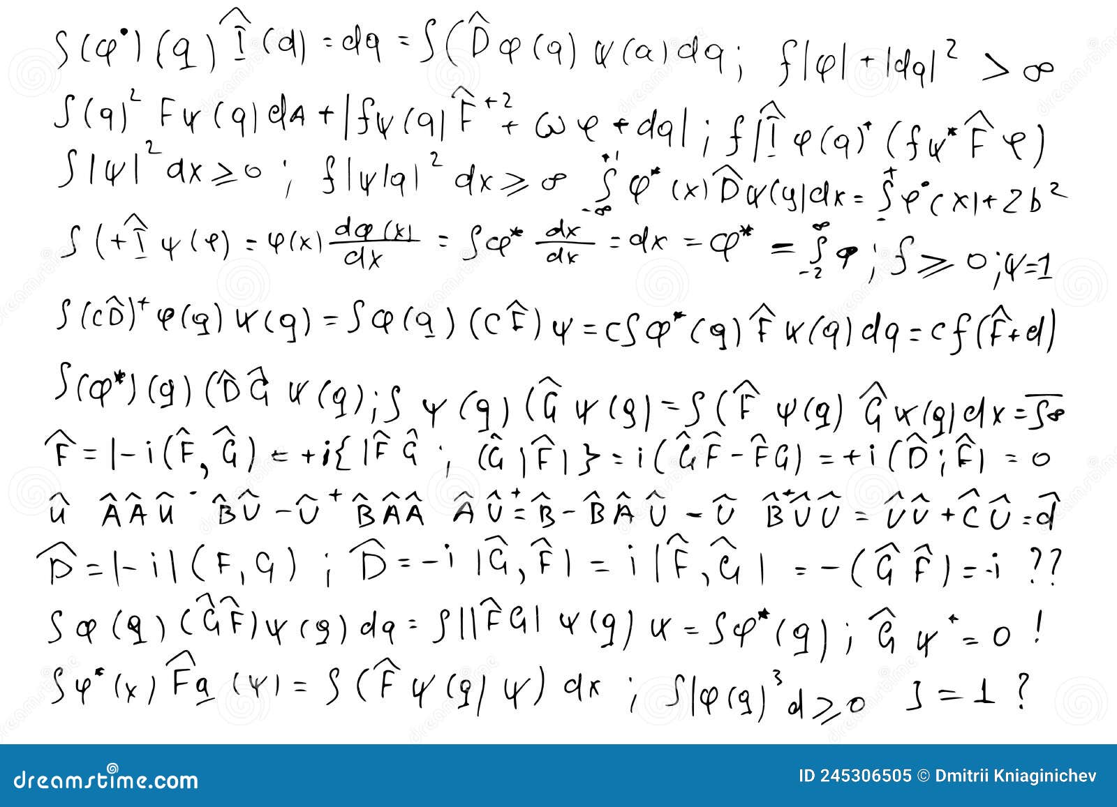 Quantum Mechanics. Scientific Formulas and Expressions. Written by Hand ...
