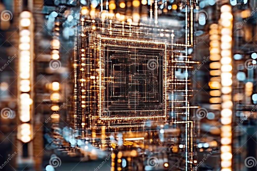 Quantum Processor, Data Streams and Deep Intelligence and Computing Power Stock Illustration ...