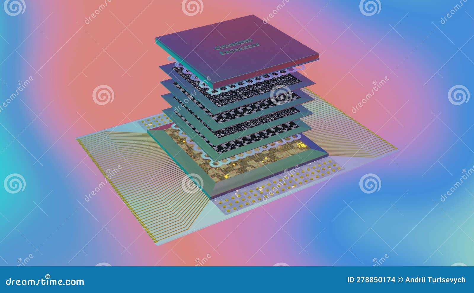 Quantum Processor Concept with Quantum Qubits Circuit Board Made of ...
