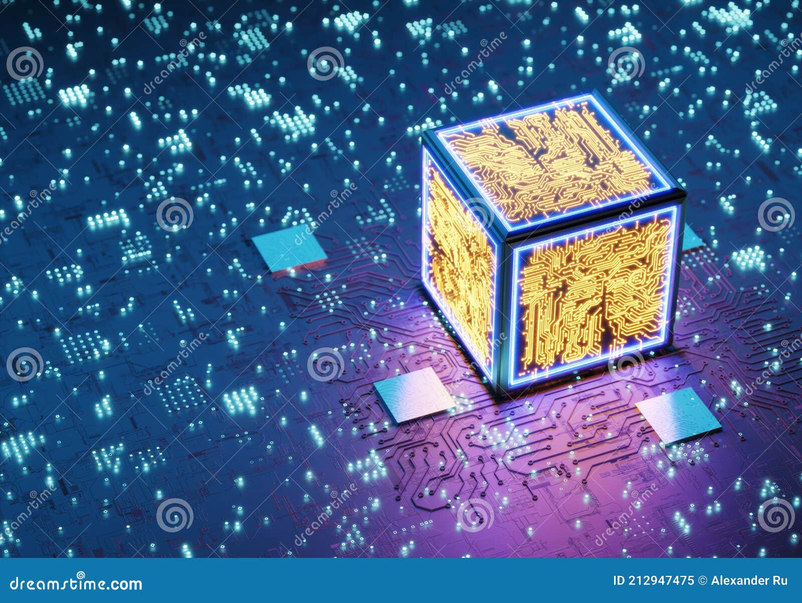 Quantum Processor. Conceptual Central Processing Unit. Neural Network ...