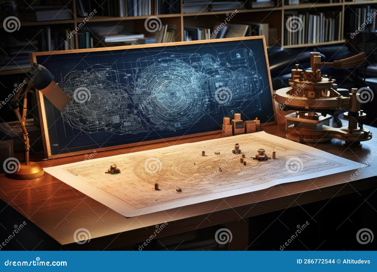 Quantum Radar Mechanism Blueprint on Desk Stock Illustration ...