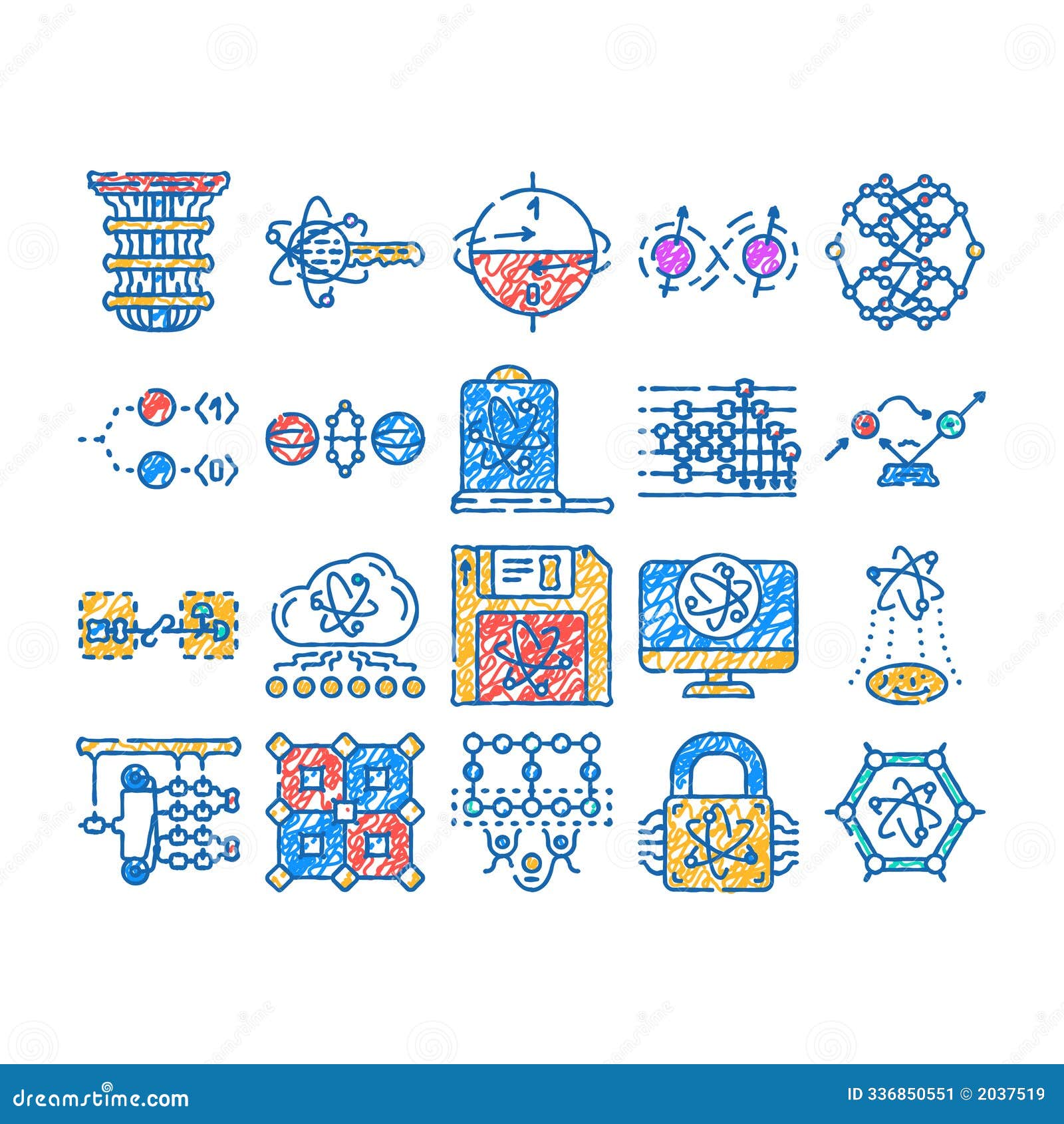 Quantum Technology Data Network Icon Hand Drawn Stock Vector ...