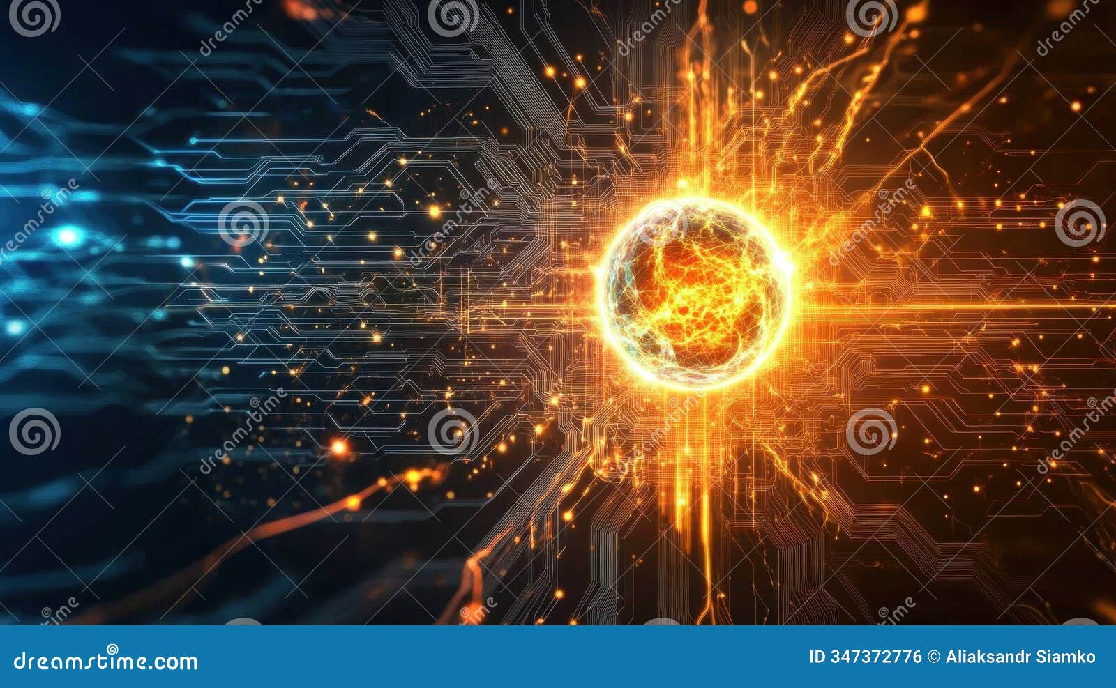 Quantum Technology Futuristic Circuit Board and Wave Explosion Concept ...