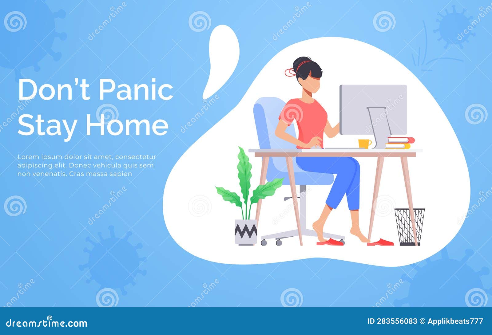 Quarantine and Self Isolation Concept. a Girl Work from Home To Avoid ...