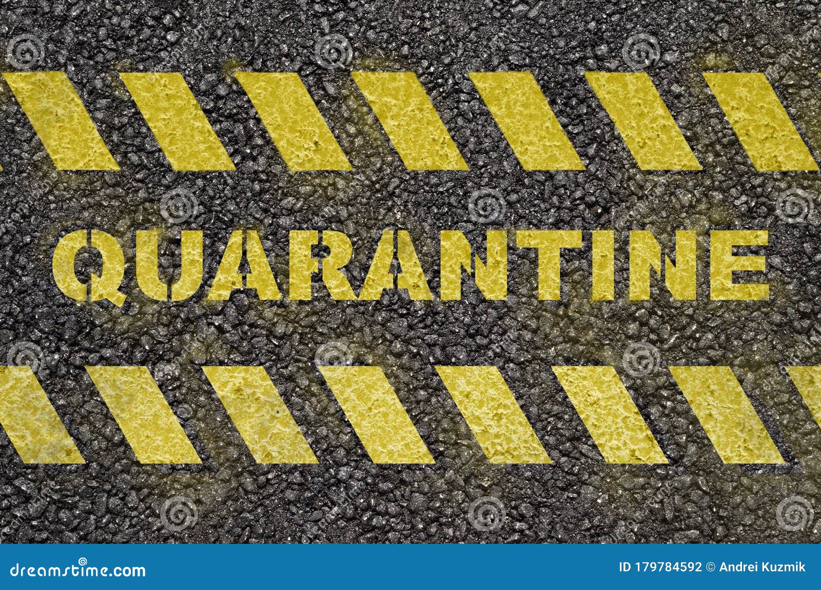 Quarantine Text Warning on the Black Asphalt Stock Photo - Image of ...