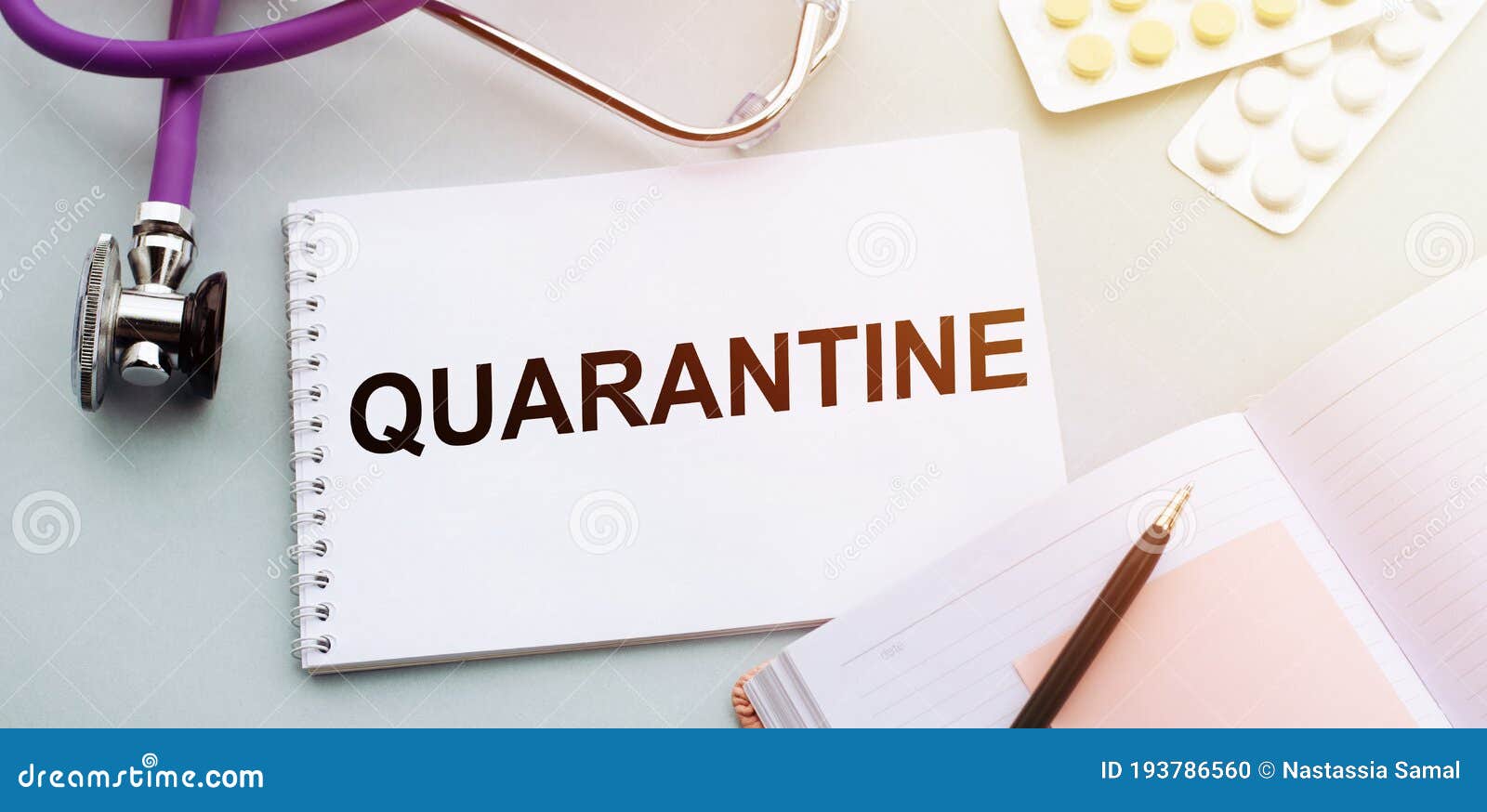 Quarantine Text Written in Medical Notebook on Table Stock Photo ...