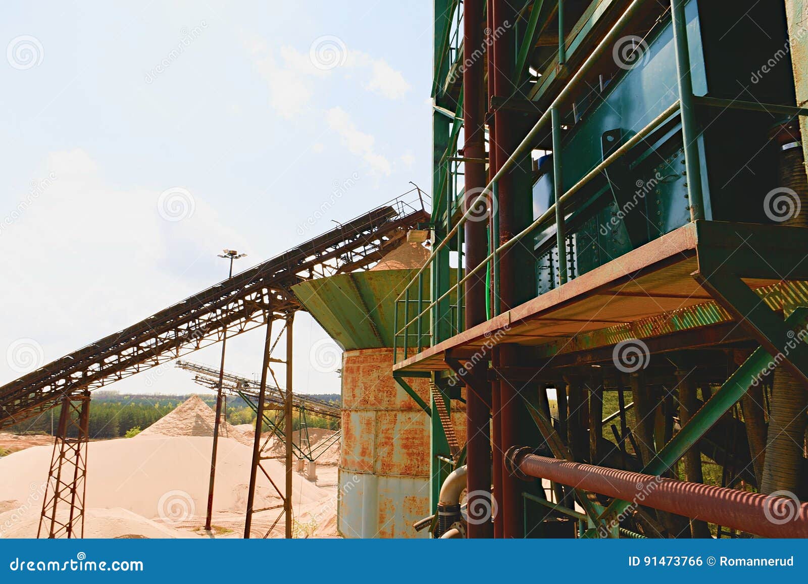 Quarry Aggregate and Conveyor Belts. Construction Industry. Horizontal ...