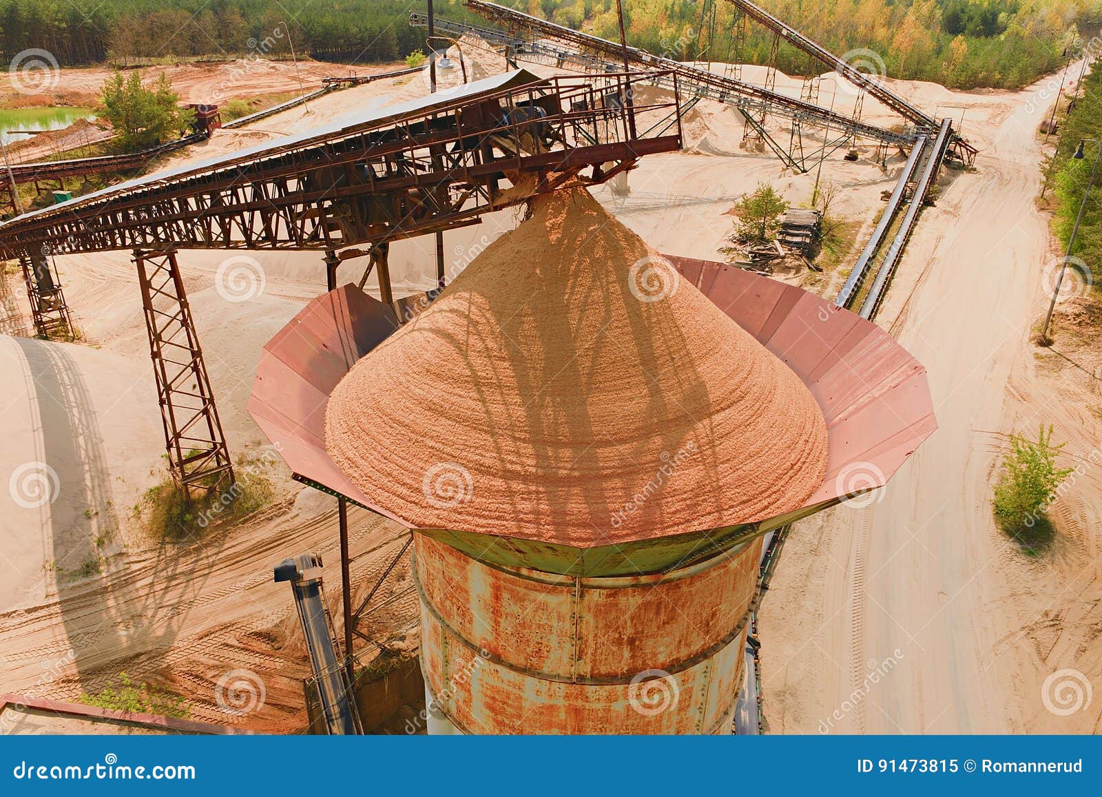 Quarry Aggregate and Conveyor Belts. Construction Industry. Horizontal ...