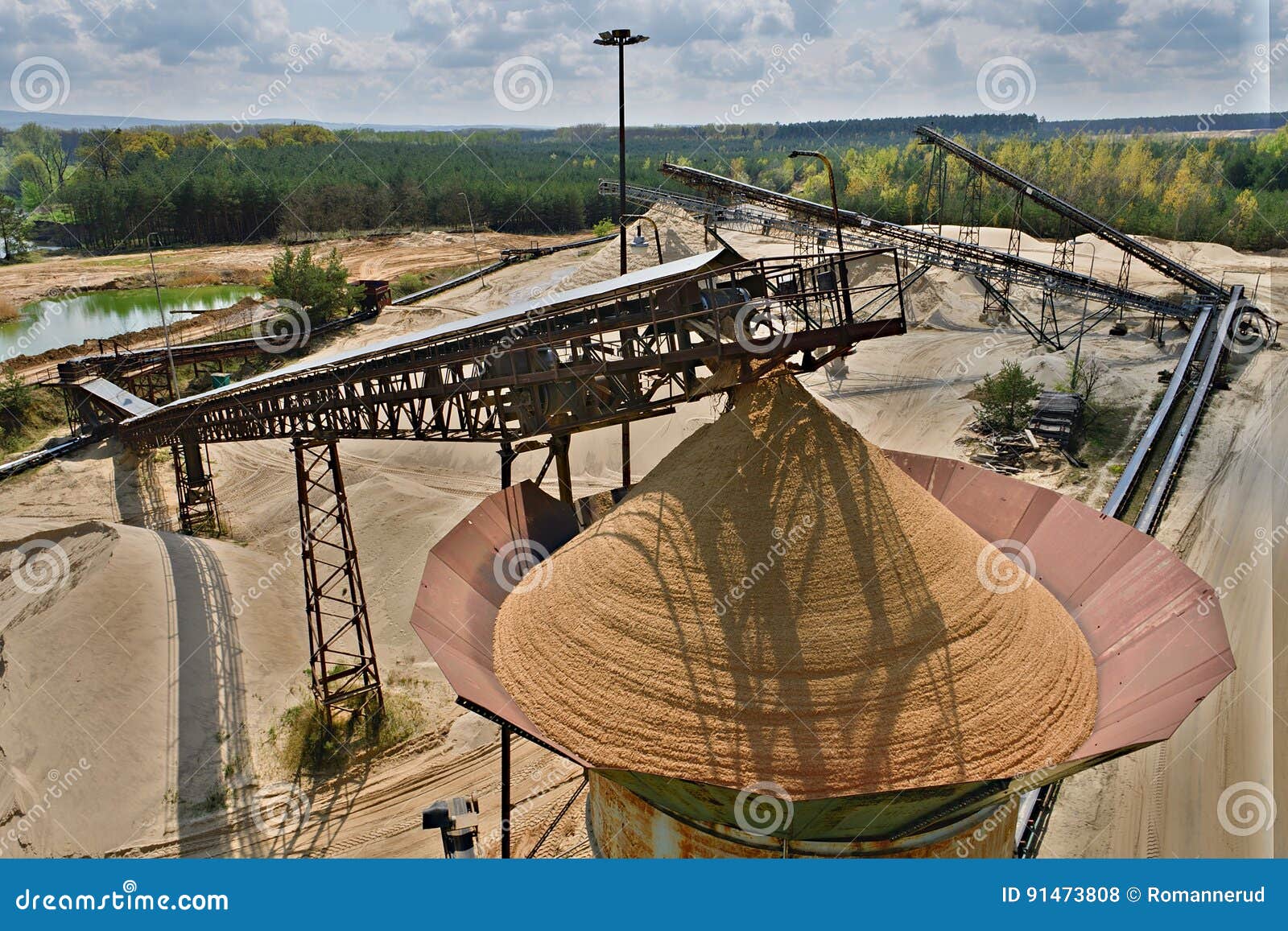 Quarry Aggregate and Conveyor Belts. Construction Industry. Horizontal ...