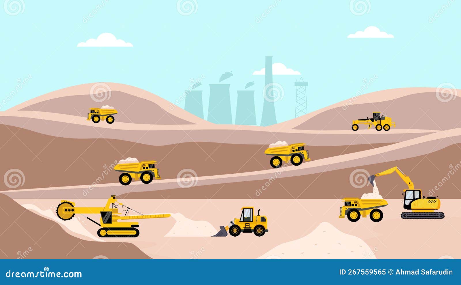 Quarry Landscape. Sand Pit With Heavy Mining Equipment, Bulldozer ...