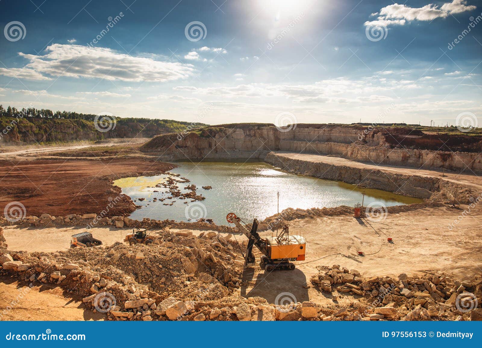 Quarry Landscape, Limestone Mining Excavator Stock Image - Image of ...