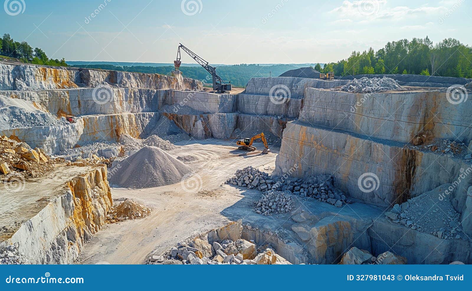 Quarry with Large Machinery Extracting Stone and Rock, Which is Then ...
