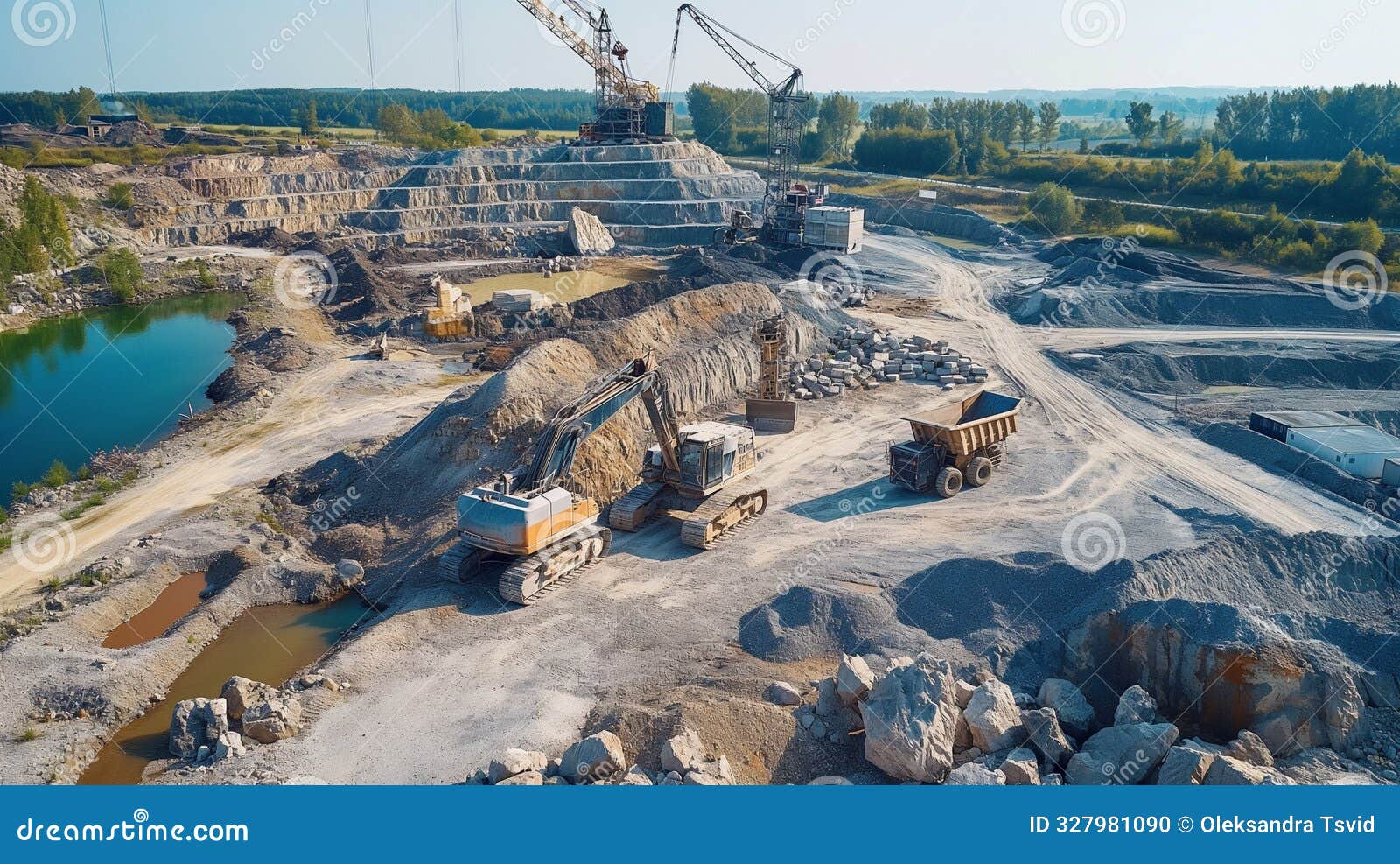 Quarry with Large Machinery Extracting Stone and Rock, Which is Then ...