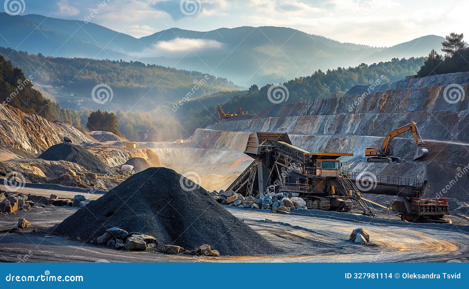 Quarry with Large Machinery Extracting Stone and Rock, Which is Then ...