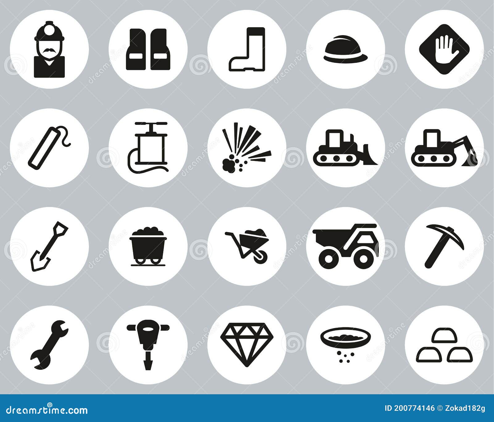 Quarry or Mine Icons Black & White Flat Design Circle Set Big Stock ...