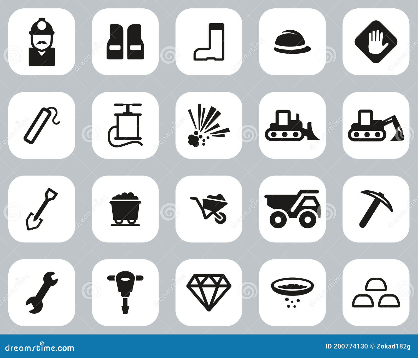 Quarry or Mine Icons Black & White Flat Design Set Big Stock Vector ...