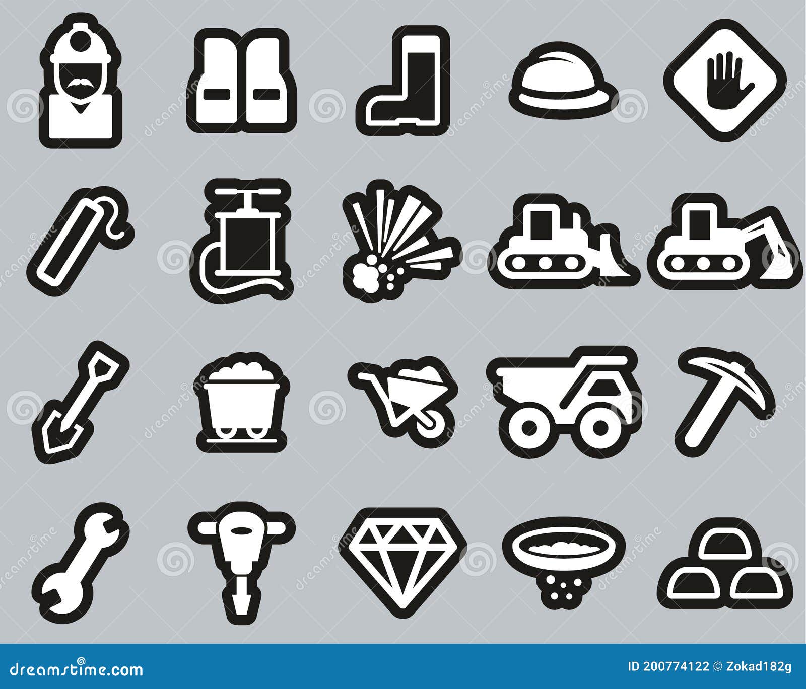 Quarry or Mine Icons White on Black Sticker Set Big Stock Vector ...