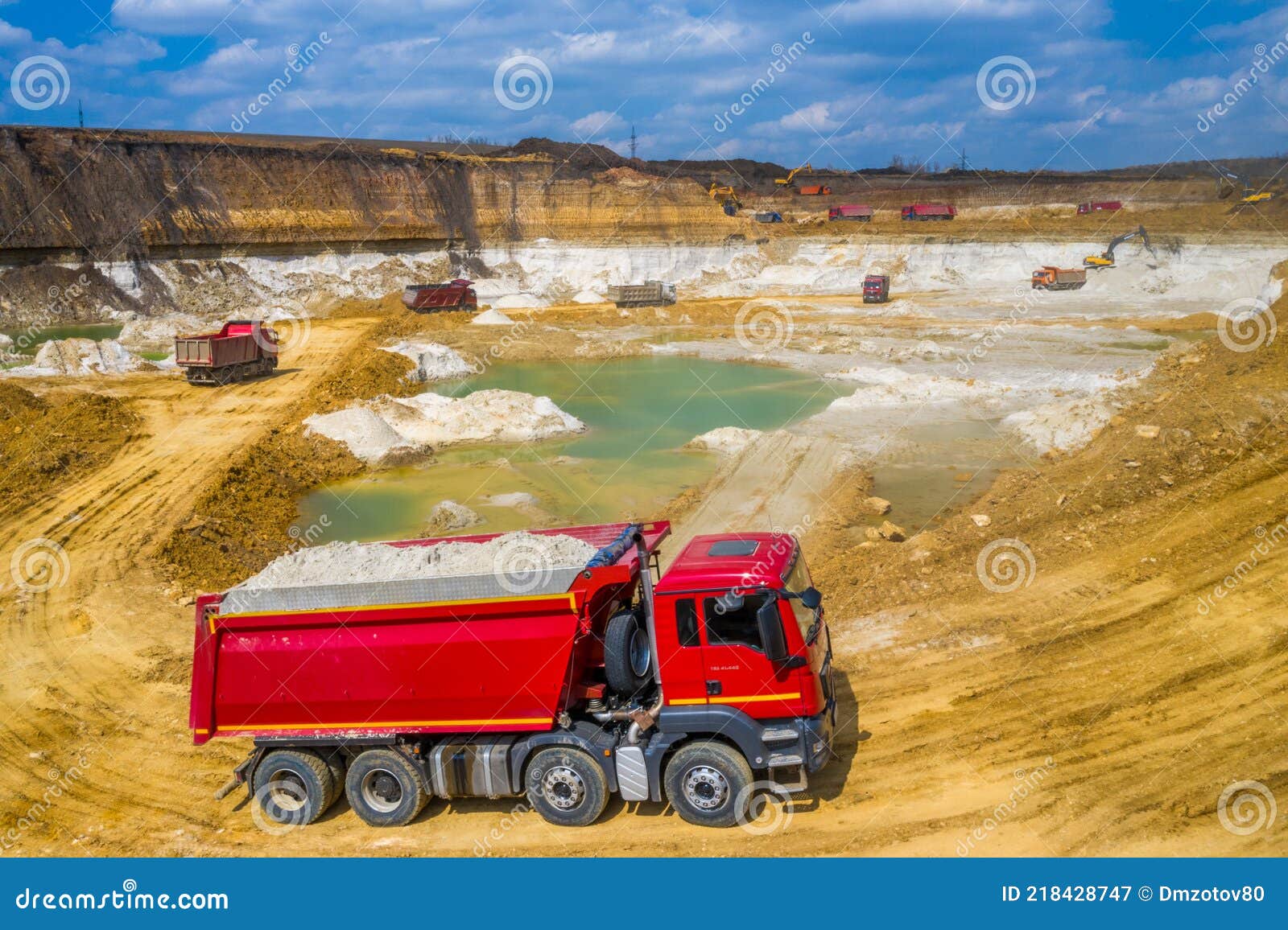 Quarry, Mining and Construction, Excavators and Trucks, View from Above ...