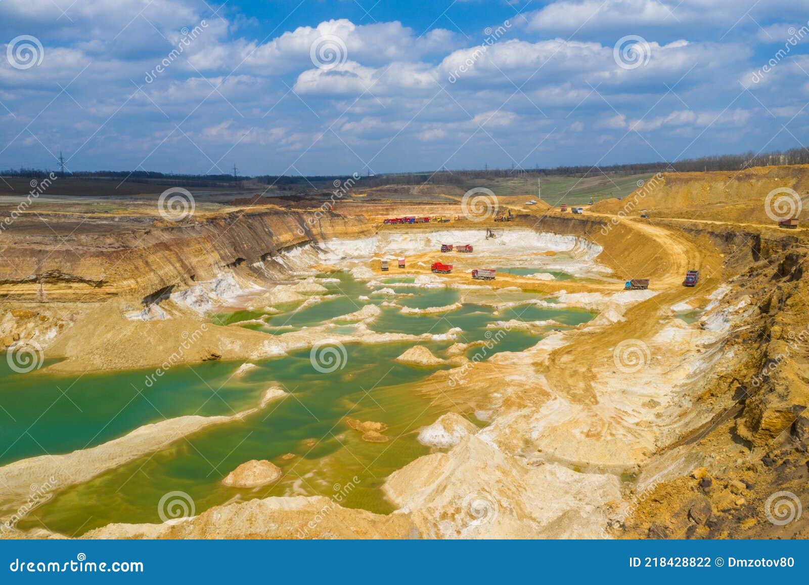 Quarry, Mining and Construction, Excavators and Trucks, View from Above ...