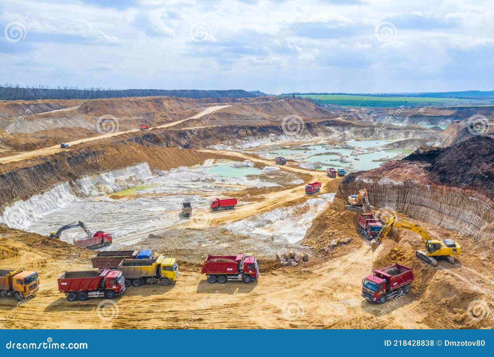 Quarry, Mining and Construction, Excavators and Trucks, View from Above ...