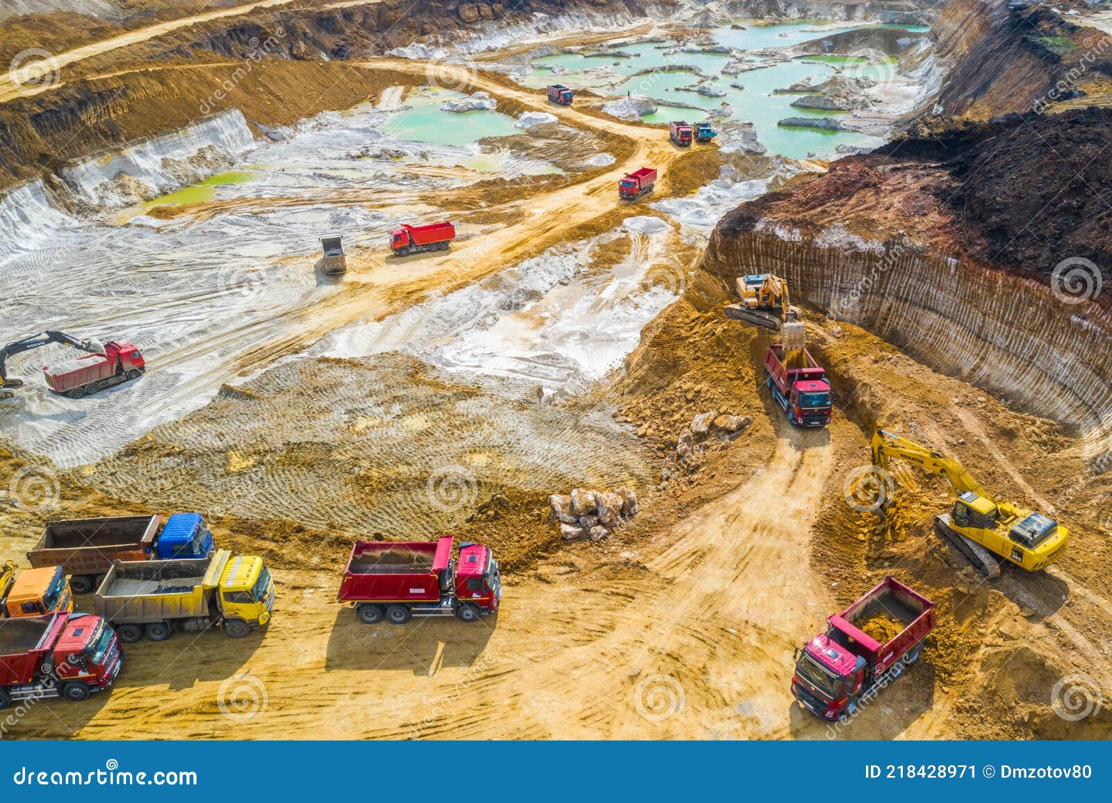 Quarry, Mining and Construction, Excavators and Trucks, View from Above ...
