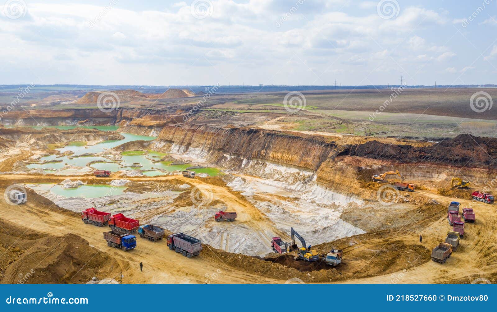 Quarry, Mining and Construction, Excavators and Trucks, View from Above ...