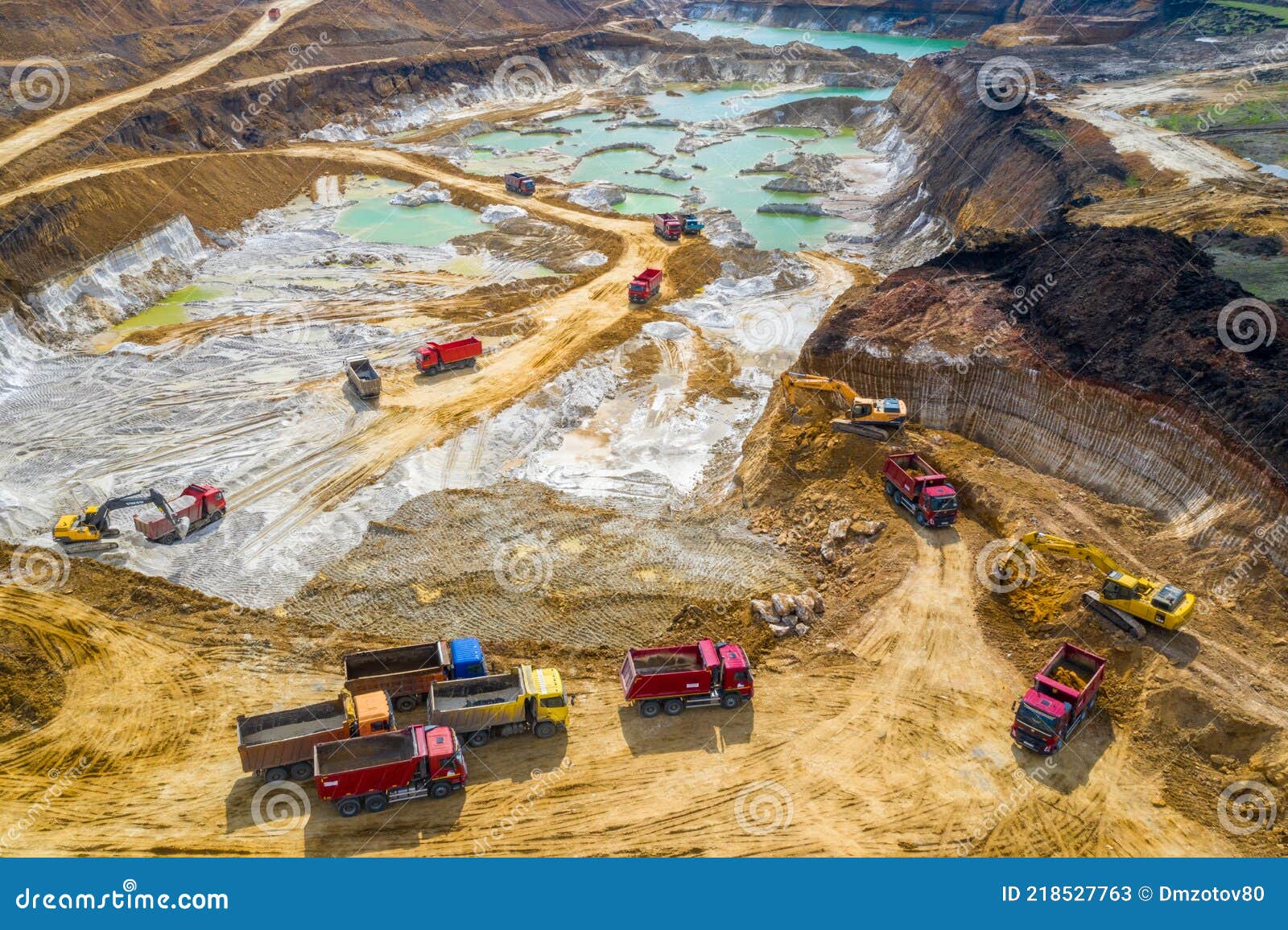 Quarry, Mining and Construction, Excavators and Trucks, View from Above ...
