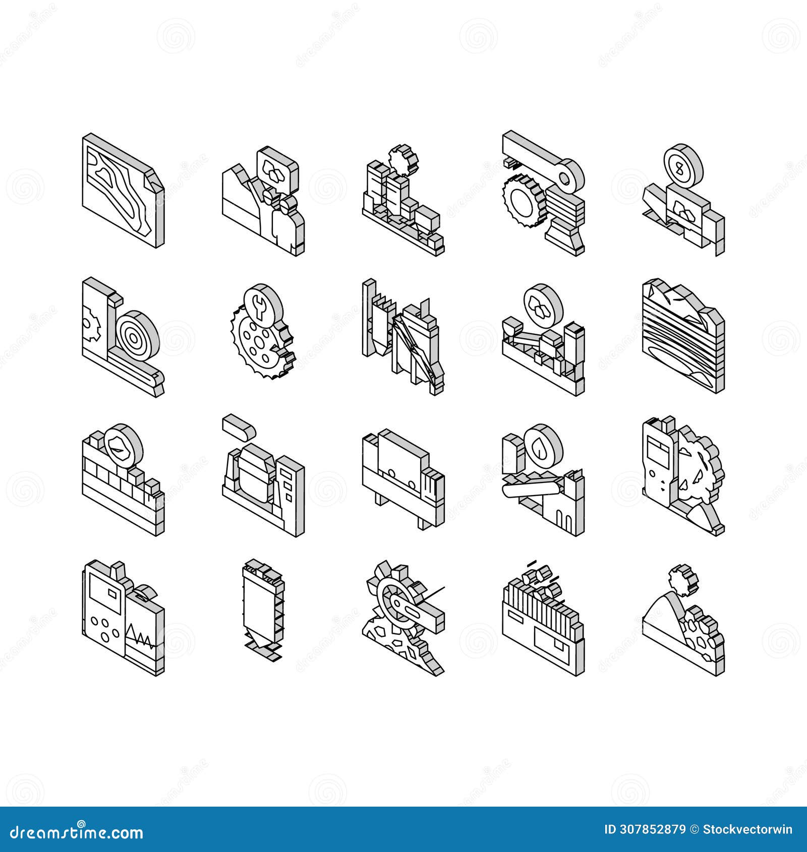 Quarry Mining Industrial Process Isometric Icons Set Vector Stock Vector - Illustration of line ...