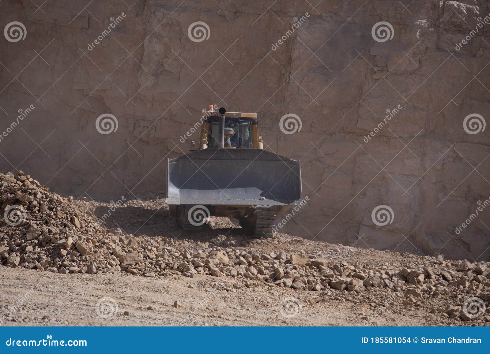 Quarry Mining Movers Excavators Working on Breaking the Rocks Editorial ...