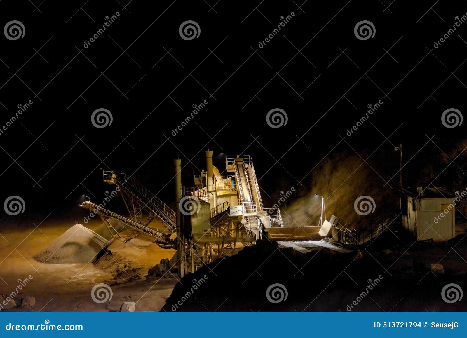 Quarry at Night - Illuminated Machine for Fractionating Rock Output ...