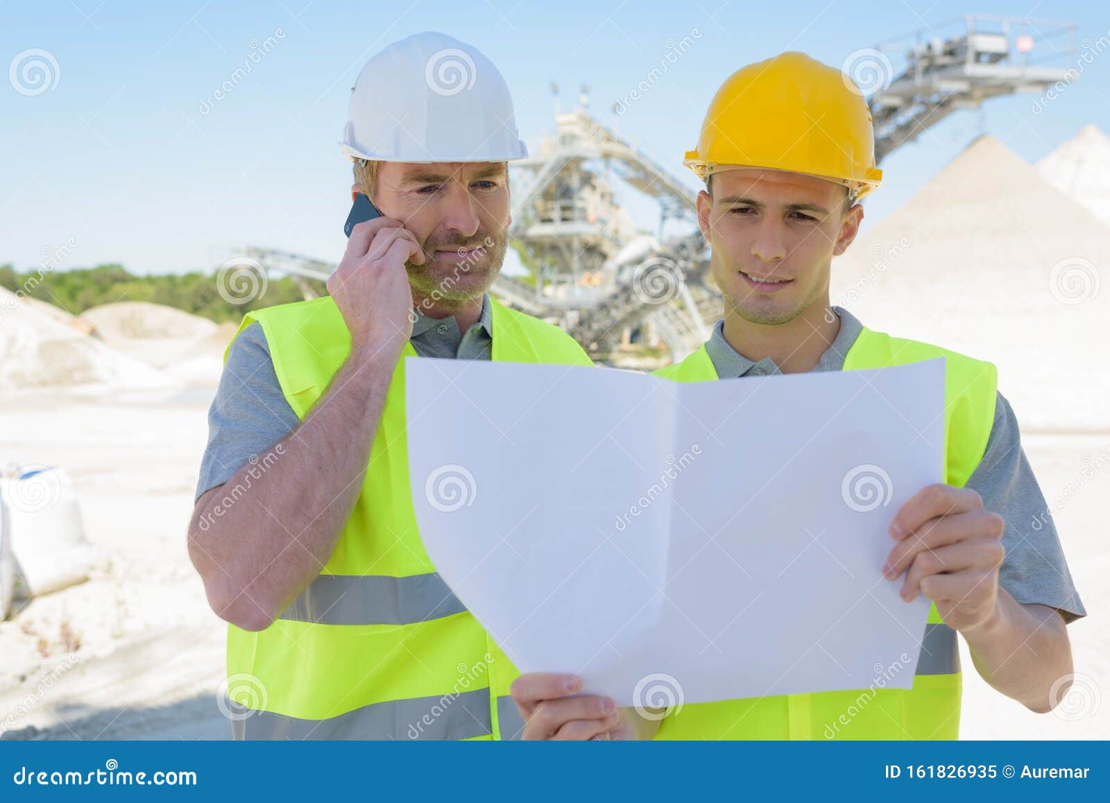 Quarry Site Supervisor Checking Blueprint Stock Image - Image of ...