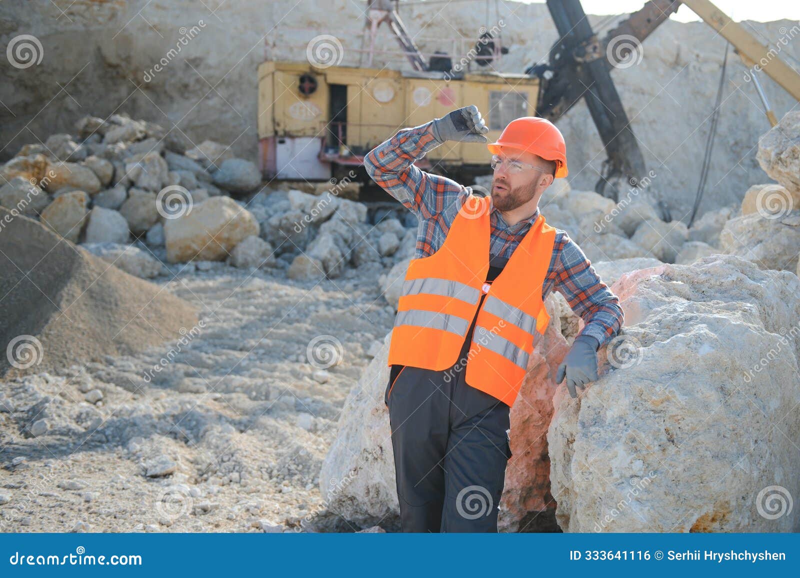Quarry Worker Doing a Quality Check Stock Photo - Image of hardhat ...