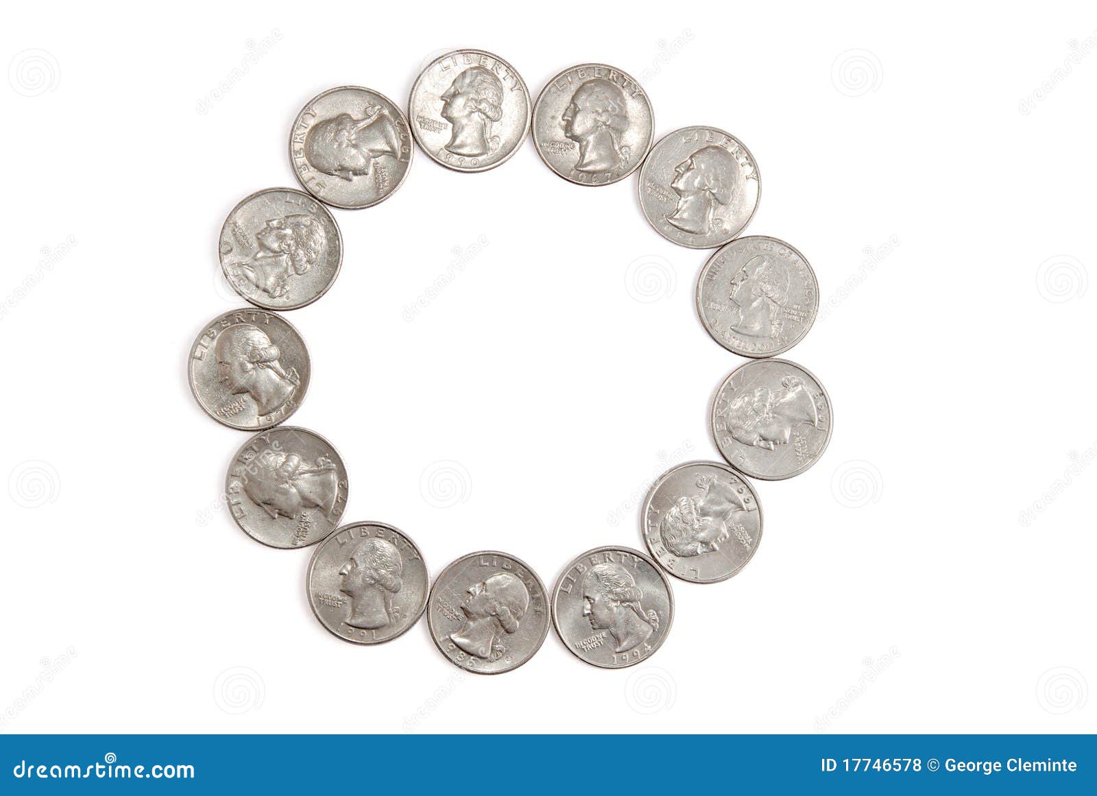 Quarter American Coins Forming a Circle Stock Photo - Image of change ...