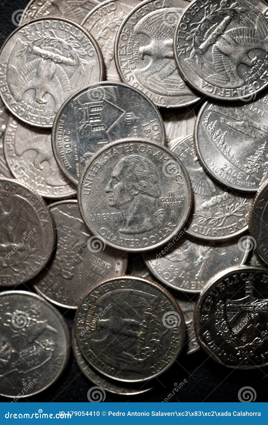 Quarter dollar coins stock photo. Image of close, metal - 179054410