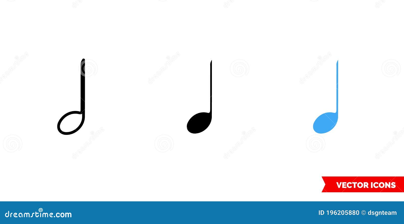 Quarter Note Icon of 3 Types Color, Black and White, Outline. Isolated ...