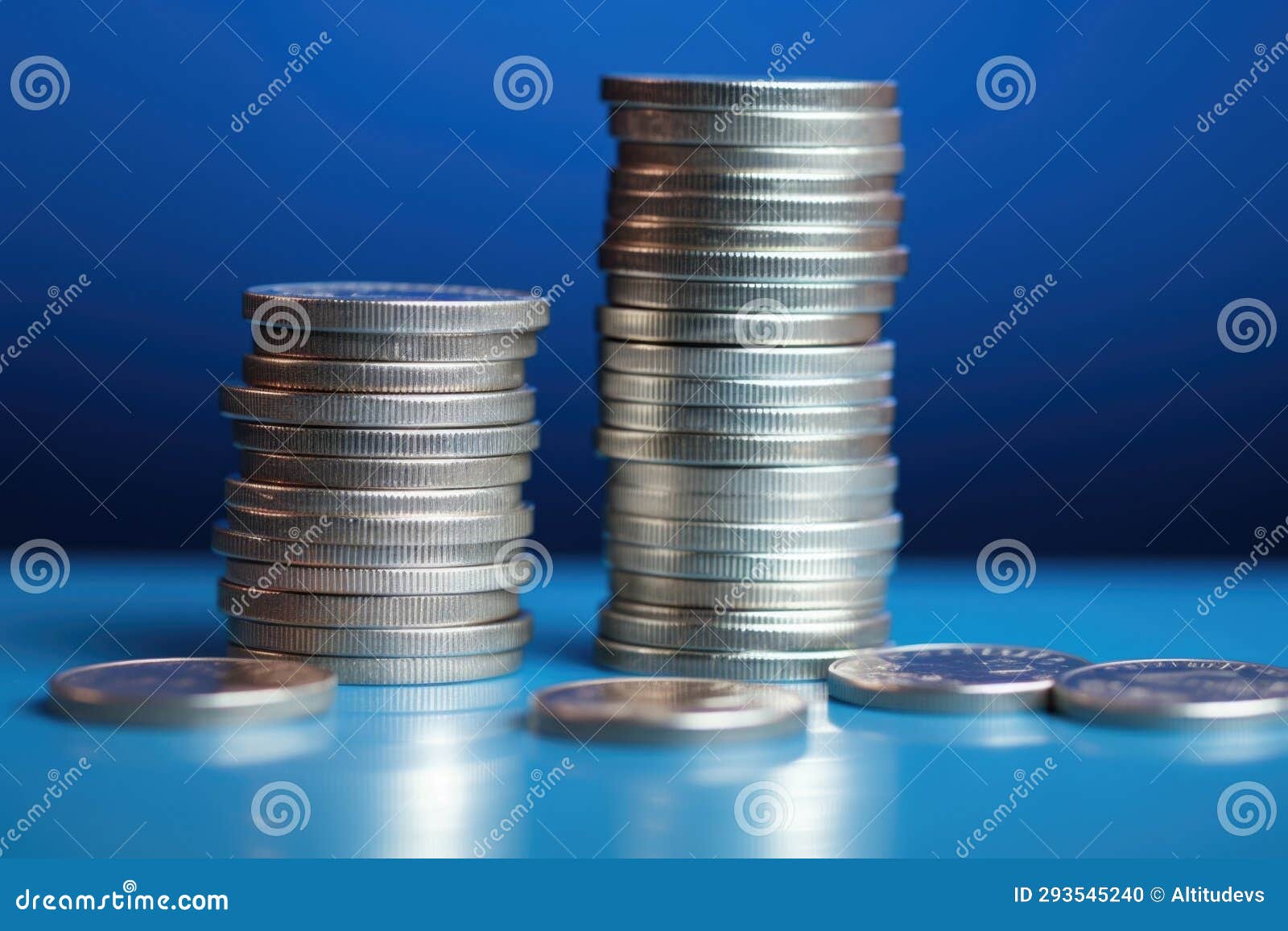 Quarters Stacked in Columns on a Blue Table Stock Photo - Image of ...