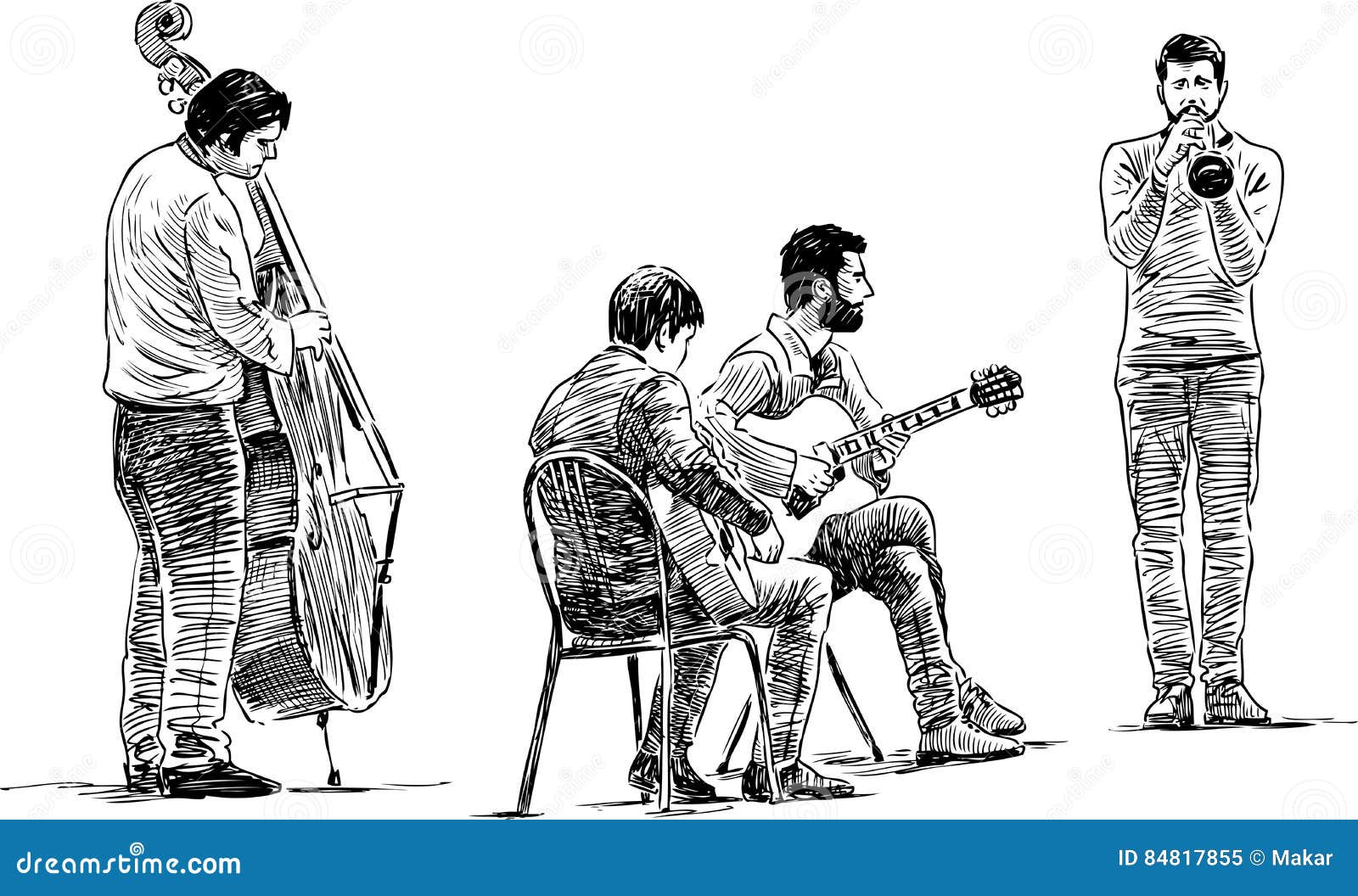 Quartet of the Street Musicians Stock Vector - Illustration of guitar ...