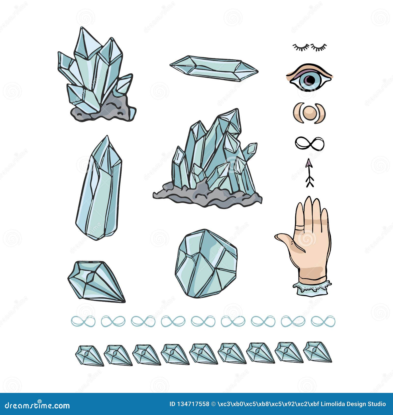 Quartz Crystal Magic Hand Drawn Vector Icon Illustration Set Stock ...